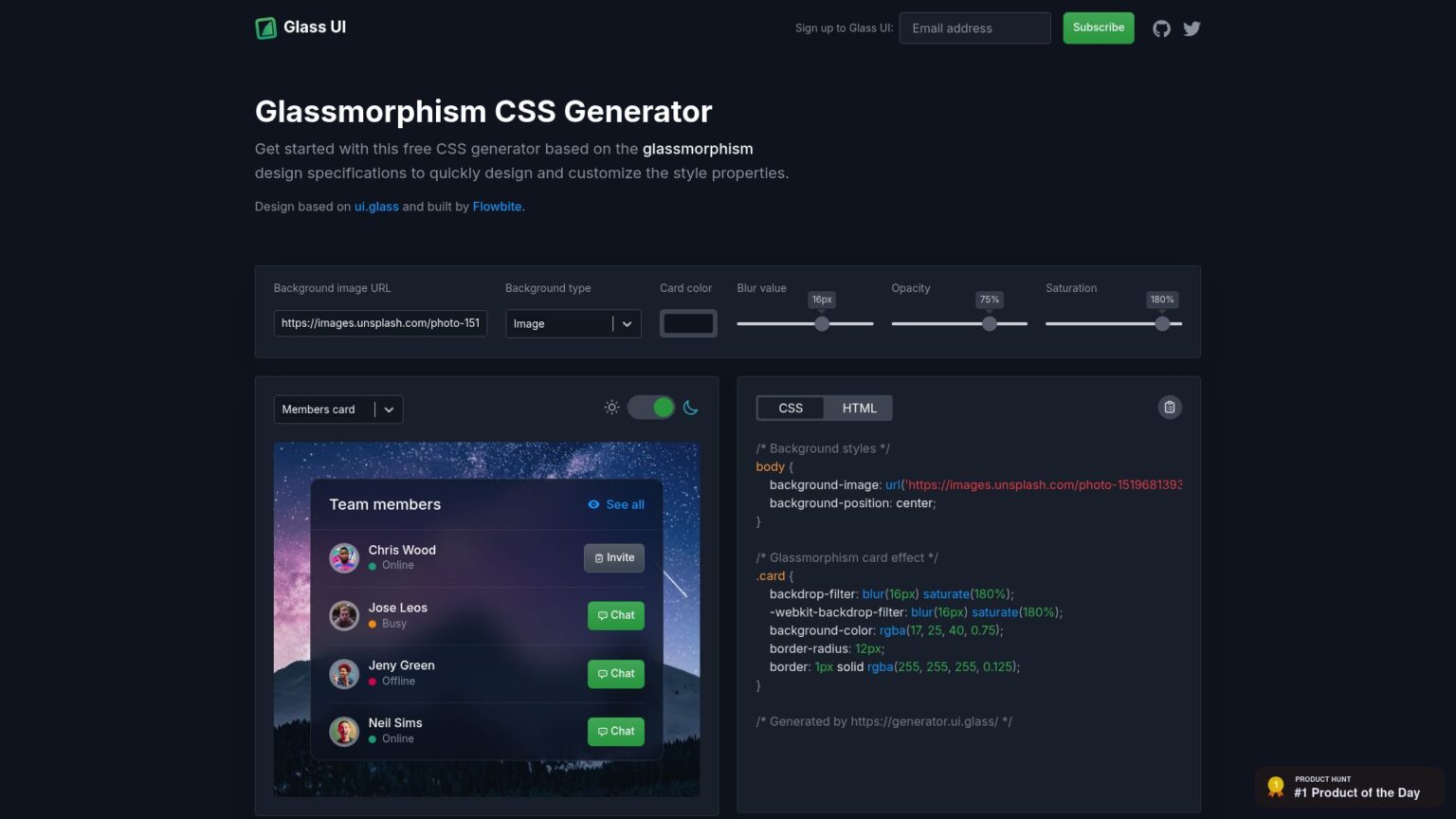 Glassmorphism CSS Generator – Designerr.co